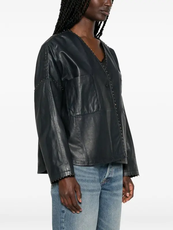 FORTE_FORTE Leather Kimono Jacket With Bead Embellishment - Multicolor