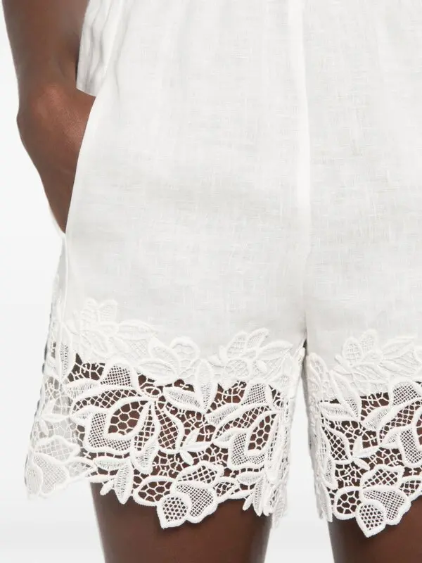 ERMANO SCERVINO Ermanno Scervino Embroidered Linen Shorts With Floral Lace Trim
