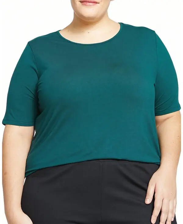 Universal Standard Plus Lily Liquid Jersey Crew Neck Stovepipe Tee - Forest Green