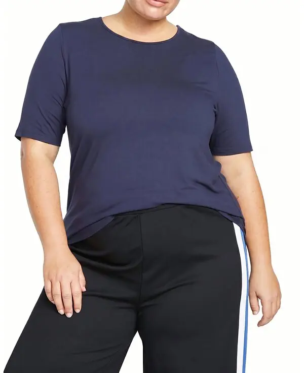 Universal Standard Plus Lily Liquid Jersey Crew Neck Stovepipe Tee - Midnight