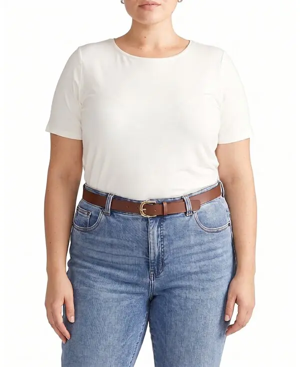 Universal Standard Plus Lily Liquid Jersey Crew Neck Stovepipe Tee - White