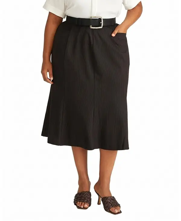 Universal Standard Plus Carla Ponte Skirt - Slate Pinstripe