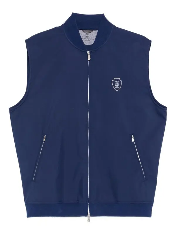 Brunello Cucinelli Zip-up Logo Appliqué Vest - Multicolor
