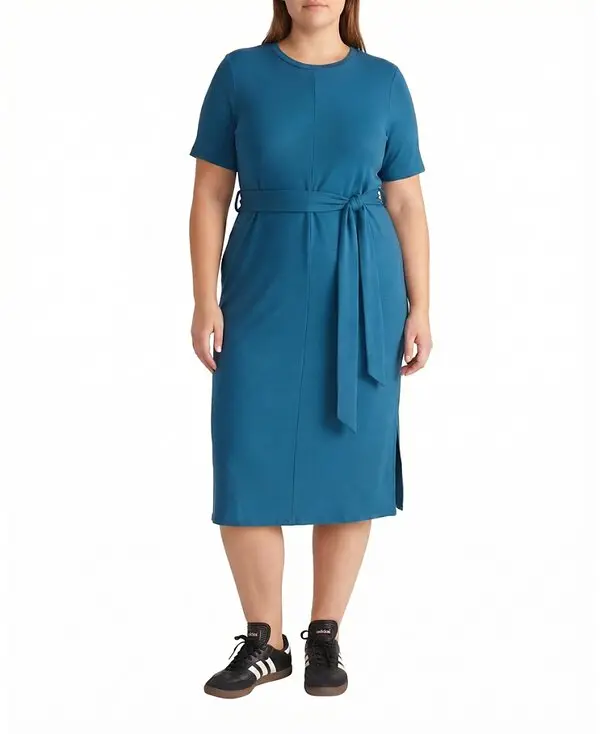 Universal Standard Plus Travelknit Belted Dress - Blue Teal