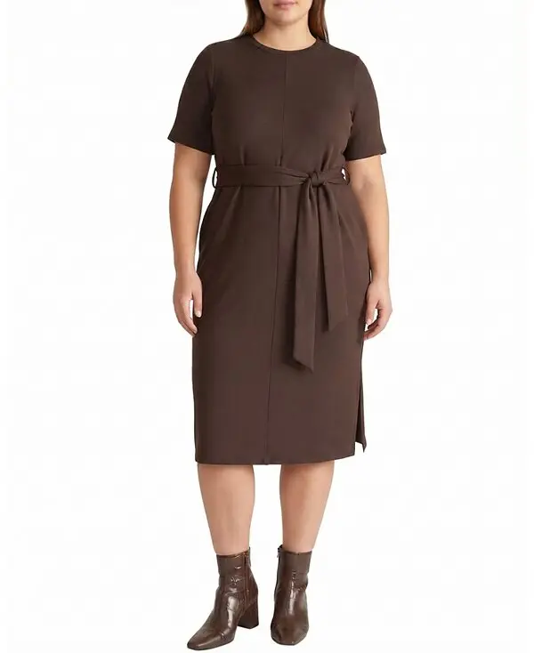 Universal Standard Plus Travelknit Belted Dress - Chocolate