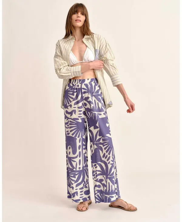 CARTOLINA Mia Linen Wide-leg Printed Trousers
