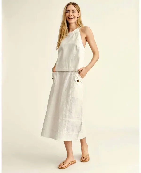 CARTOLINA Brant Linen Blend Apron Top - Bright White