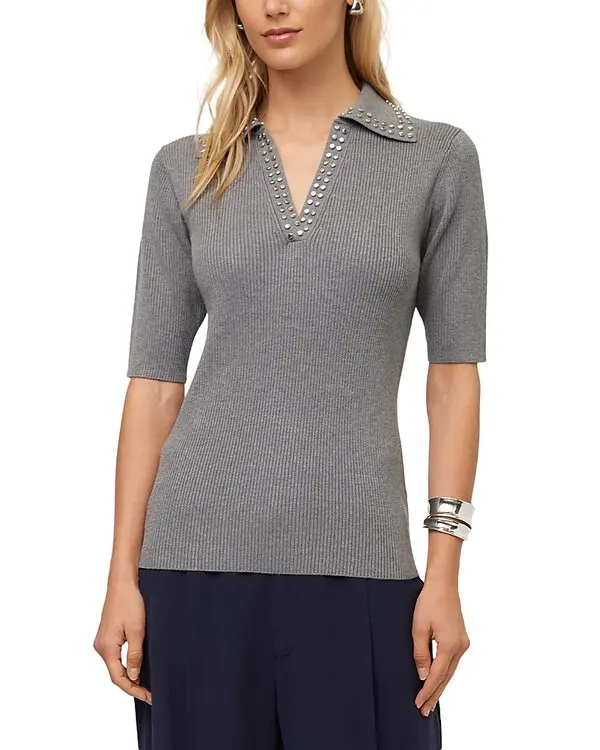 Fifteen Twenty Eleanor Embellished Polo Sweater - Gray