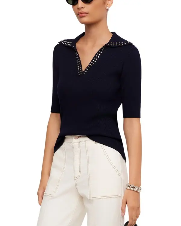 Fifteen Twenty Eleanor Embellished Polo Sweater - Navy
