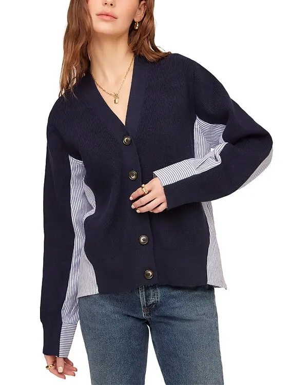 Fifteen Twenty Celine Mixed Media Cardigan - Navy