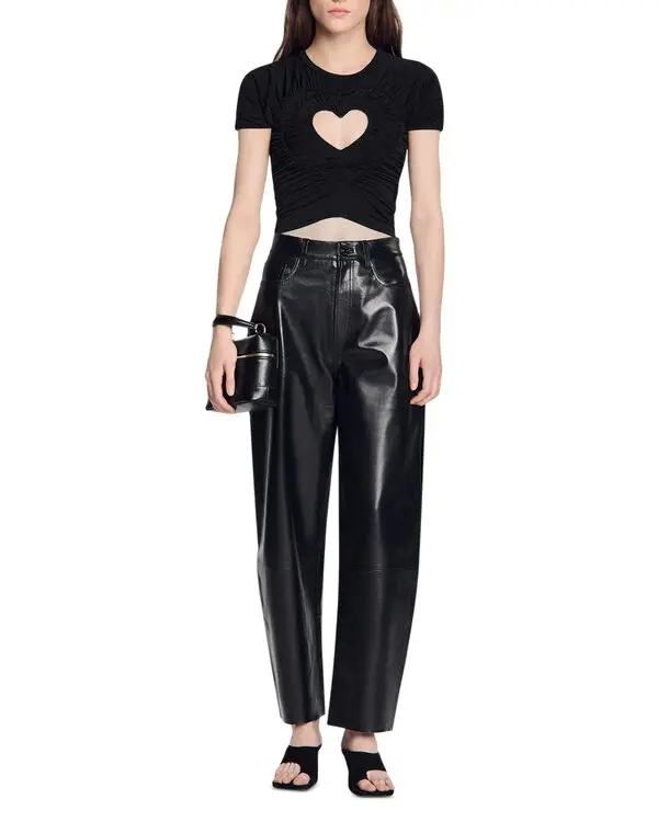 Sandro Ruched Heart Cropped T-shirt