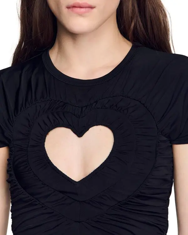 Sandro Ruched Heart Cropped T-shirt
