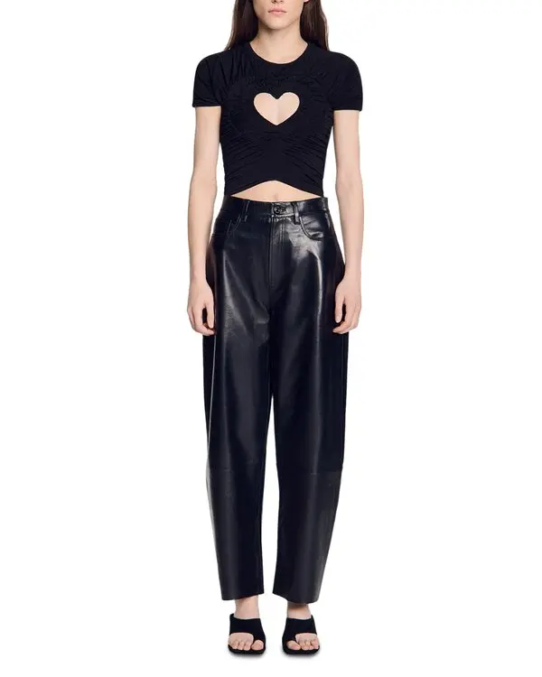 Sandro Ruched Heart Cropped T-shirt