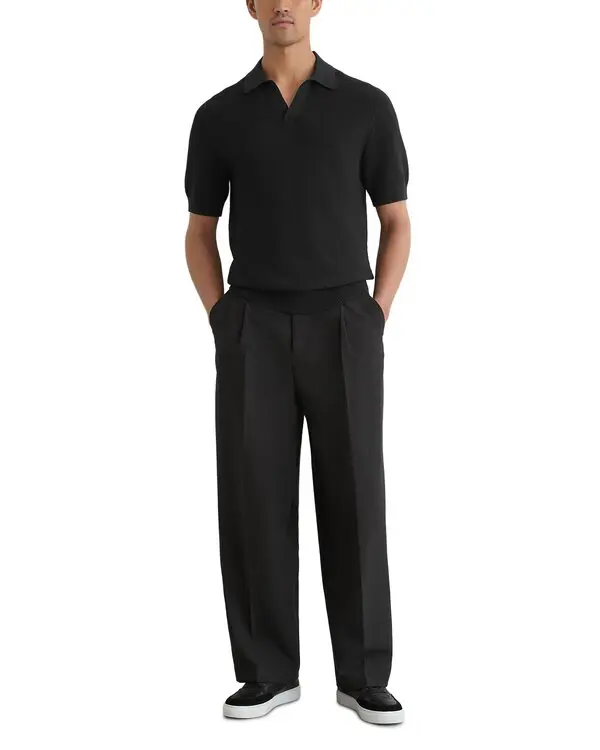 REISS Leon Basket Stitch Polo Shirt - Black