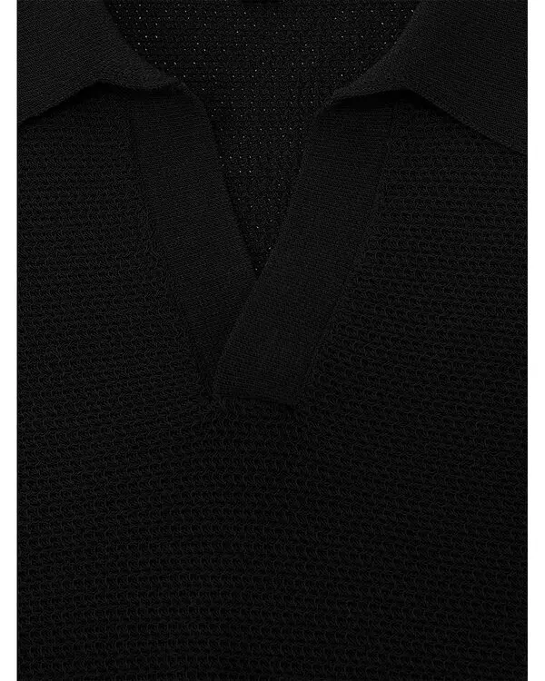 REISS Leon Basket Stitch Polo Shirt - Black