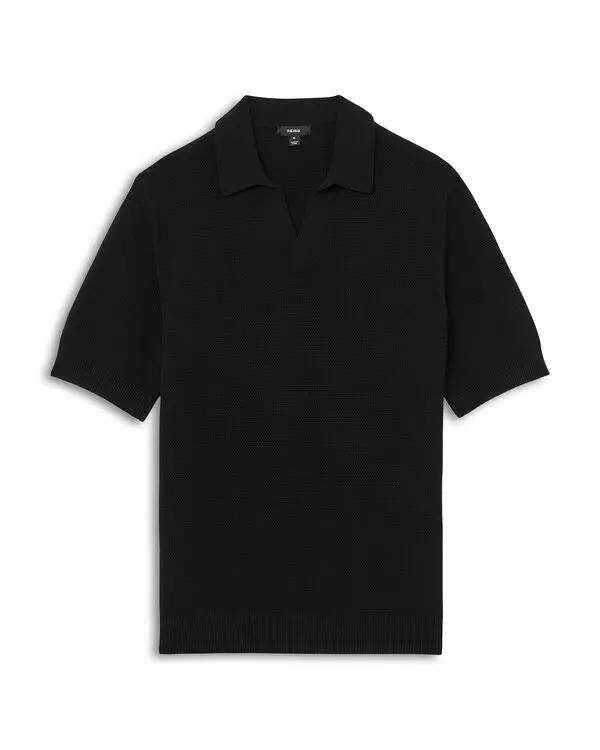 REISS Leon Basket Stitch Polo Shirt - Black