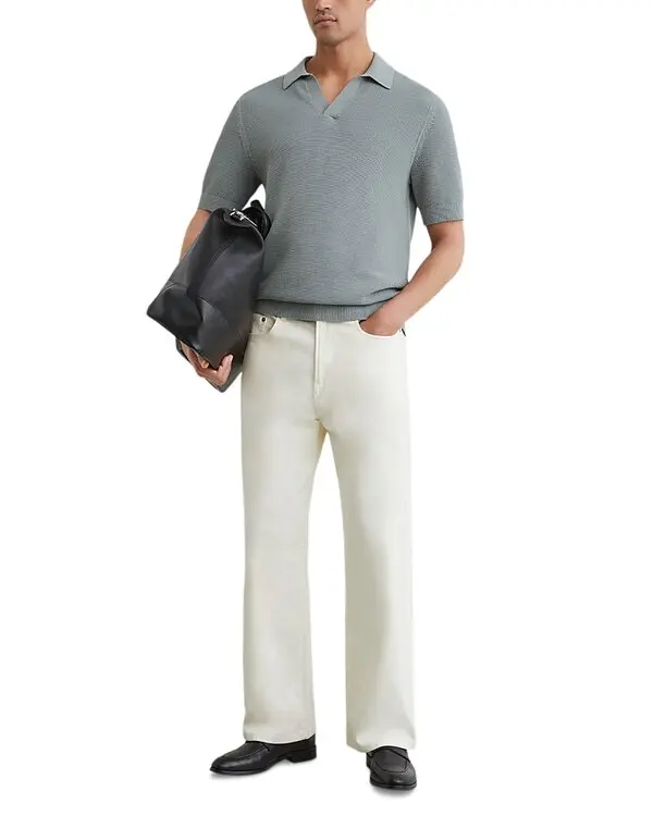 REISS Leon Basket Stitch Polo Shirt - Sage