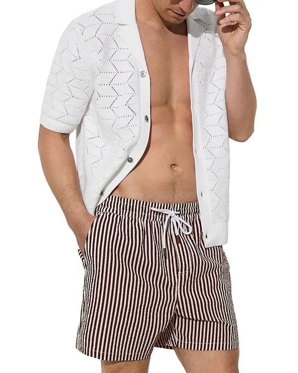 REISS Bay 5 Swim Shorts - Brown/white