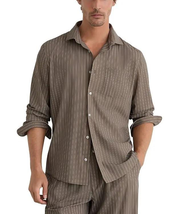 REISS Peake Printed Stripe Shirt - Taupe Brown