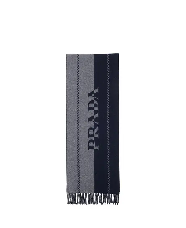Prada Small Wool Scarf With Jacquard Logo - Grey/blue