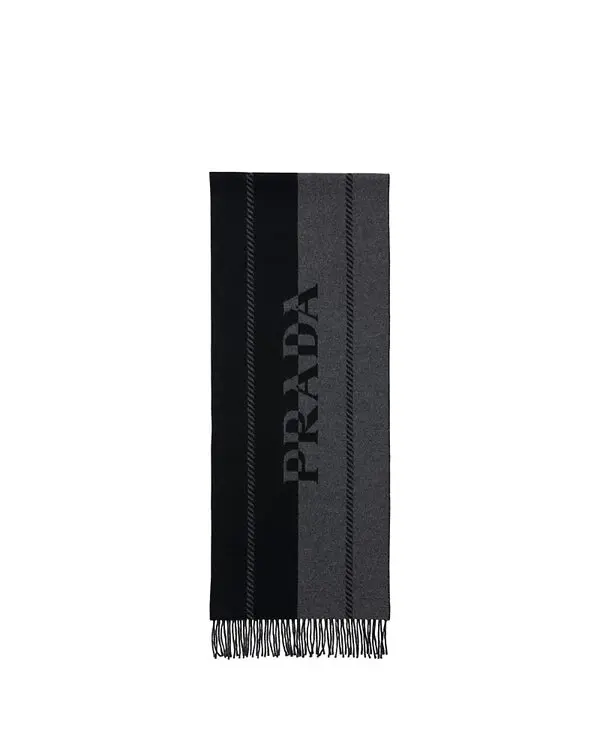 Prada Small Wool Scarf With Jacquard Logo - Slate Gray/black