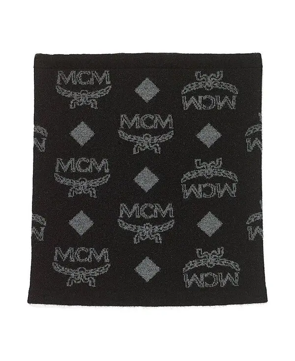 Mcm Neck Warmer In Monogram Wool Jacquard - Black