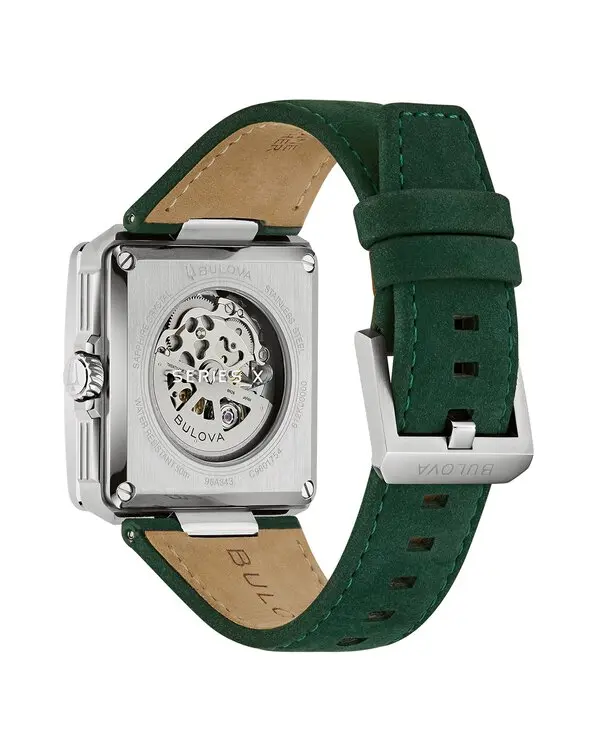Bulova Automatic Stainless Steel Leather Strap Watch - Green