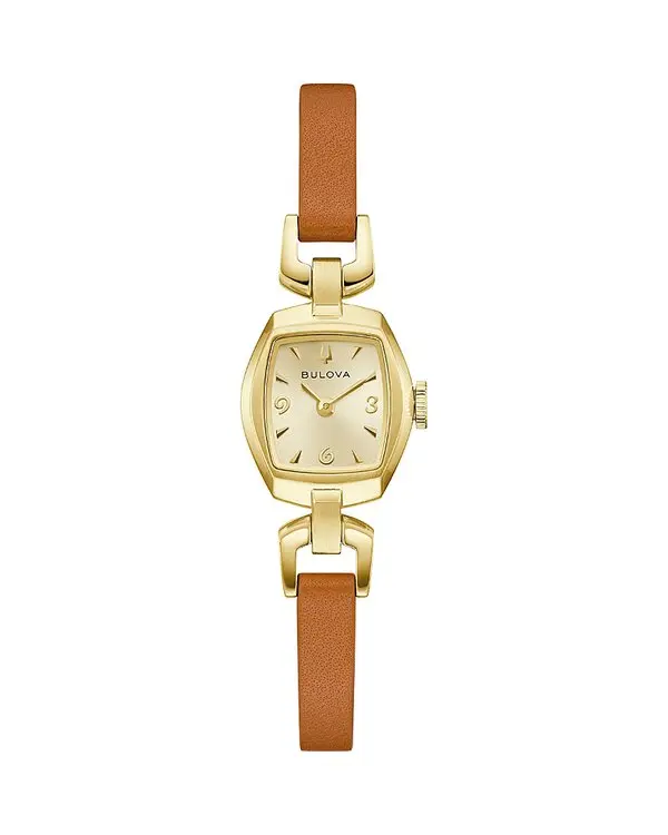 Bulova Goddess Of Time Jackie Leather Strap Watch, 18mm X 18mm - Gold/brown