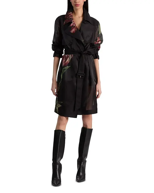 Alice + Olivia Silvia Sheer Trench Coat - Soft Tulip Black