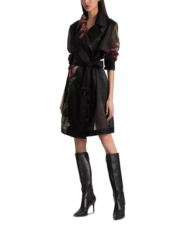 Alice + Olivia Sheer Floral Print Trench Coat