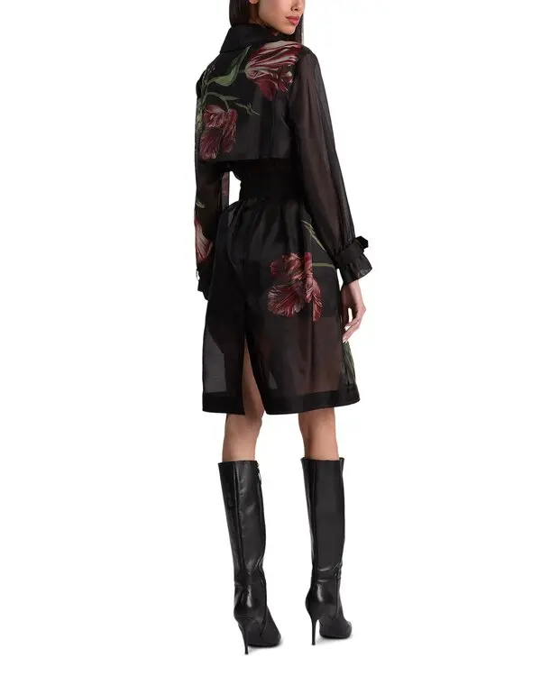 Alice + Olivia Sheer Floral Print Trench Coat