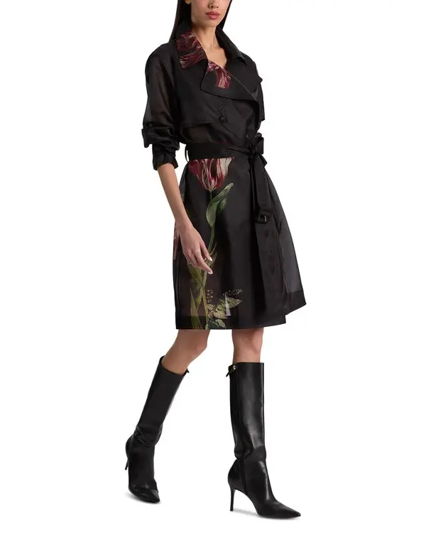 Alice + Olivia Sheer Floral Print Trench Coat