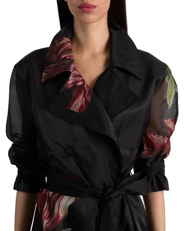 Alice + Olivia Sheer Floral Print Trench Coat