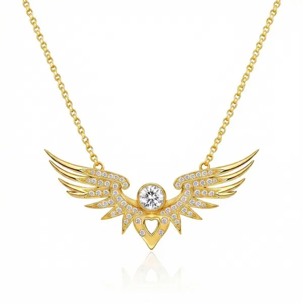 ORMIRO Winged Heart Necklace In Solid & Diamonds Heirloom Edition - Gold