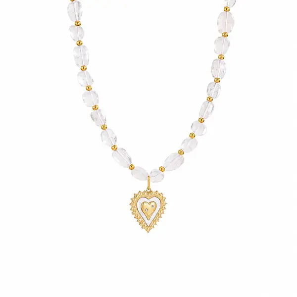 ORMIRO Telos Heart Clear Quartz Beaded Necklace - White