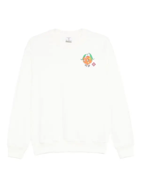 Casablanca Casual Crewneck Sweatshirt With Front Ski Print And Ribbed Details - Bianco