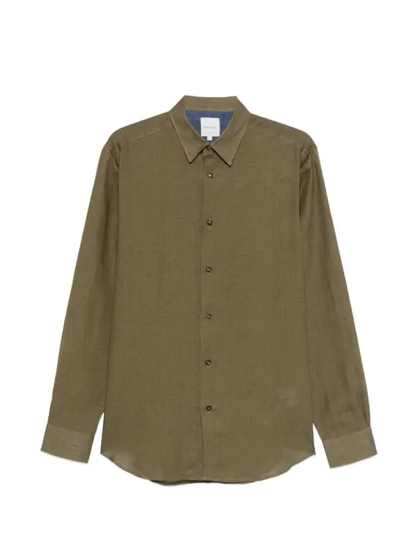 Paul Smith Button Fastening Chest Yoke Long Sleeve Shirt With Point Collar - Green