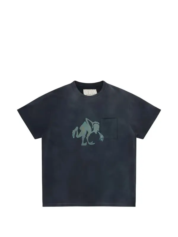 ERL Graphic Print Round Neck Short Sleeve T-shirt With Chest Pocket - Navy