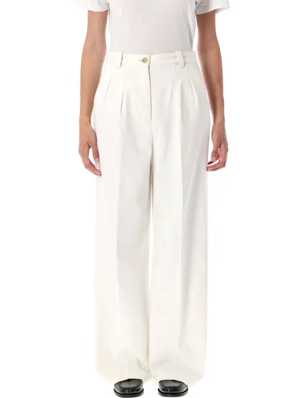 A.p.c. High-rise Wide-leg Cotton Trousers With Permanent Creases - Beige