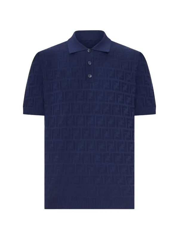 Fendi S Logo All-over Cotton Polo Shirt With Button-front Collar - Navy