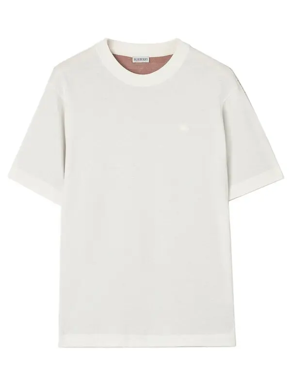 Burberry Tone-on-tone Embroidered Check Jacquard Crew-neck Cotton T-shirt - Bianco