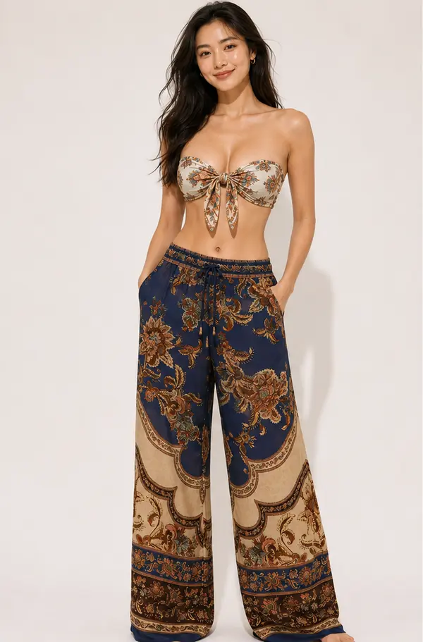 Zimmermann 100% Silk Printed Wide Leg Trousers - Multicolour