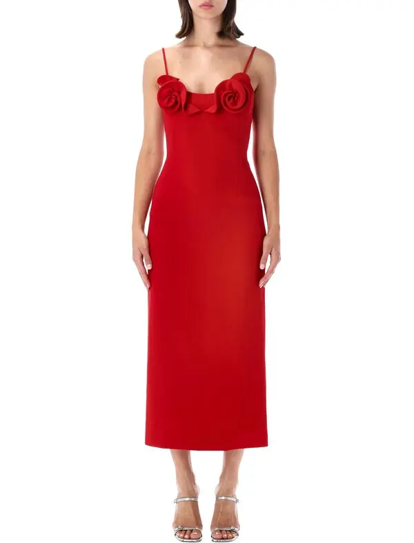Magda Butrym Red Floral Appliqué Midi Dress - Rosso