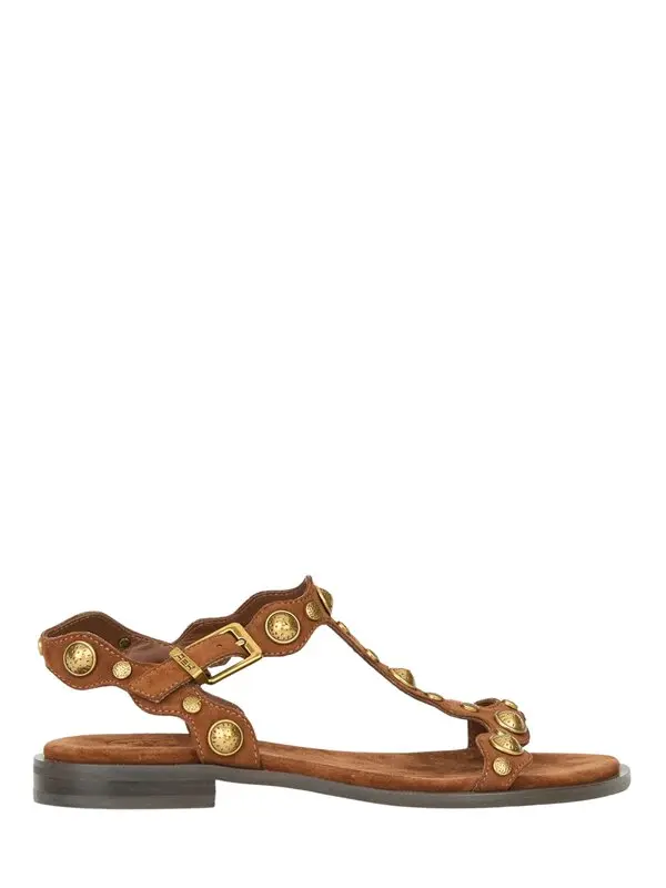 Ash Studded Suede Flat Sandals - Beige