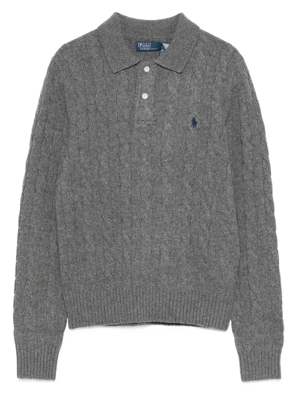 Polo Ralph Lauren Rib-knit Polo Collar Two-button Sweater Polo With Embroidered Pony - Grigio