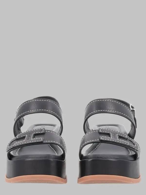 Hogan Leather Platform Sandals With Crossover Straps - Black