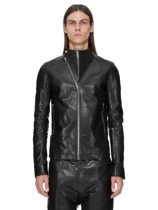Rick Owens Lambskin Padded Jacket With Right-side Collar Zip And Snap Closure - Nero