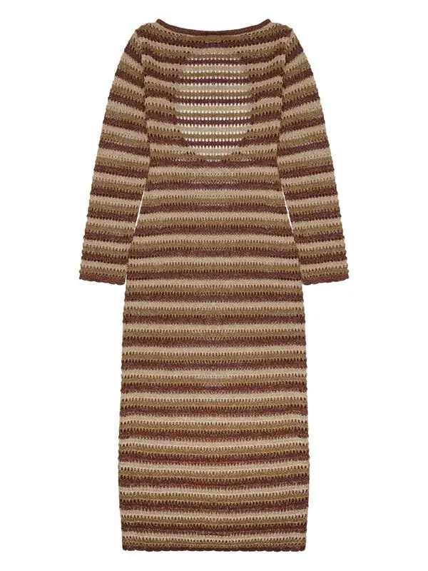 MC2 SAINT BARTH Striped Crochet Knit Maxi Dress - Gold