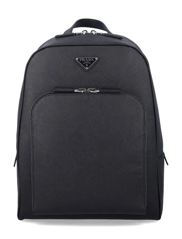 Prada Leather Backpack With Front Zip Pocket - Nero