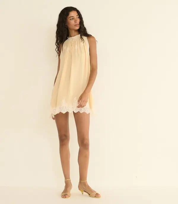 DÔEN Avalon Silk Georgette Babydoll Dress With Lace Appliqu - Shell